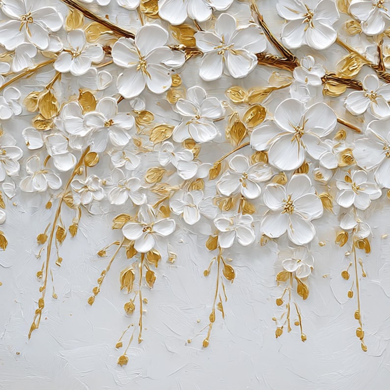 Gold Accent White Blossom Tree Relief Art, 3D Floral Wall Sculpture - Etsy