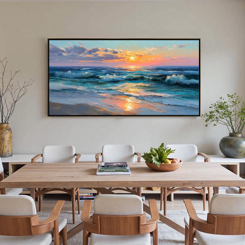 Textured Impasto Sunset Oil Painting, Ocean Waves, Coastal Wall Art - Etsy