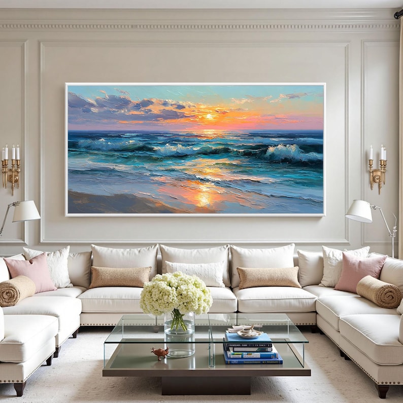 Textured Impasto Sunset Oil Painting, Ocean Waves, Coastal Wall Art - Etsy