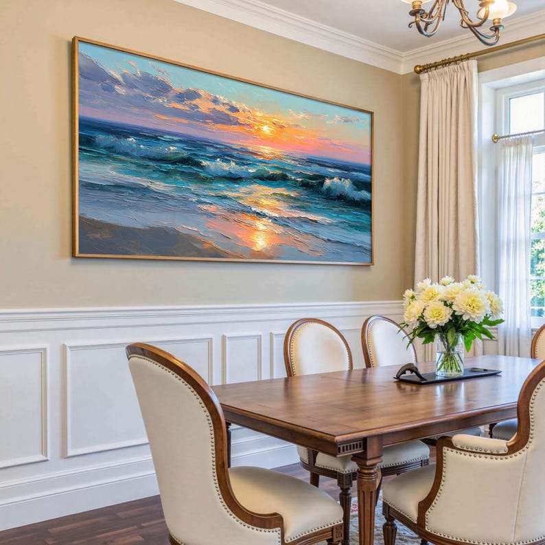 Textured Impasto Sunset Oil Painting, Ocean Waves, Coastal Wall Art - Etsy