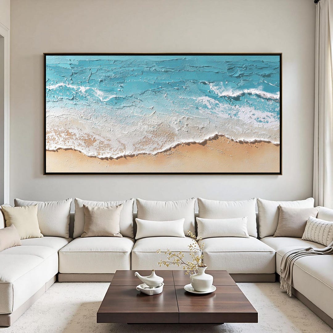 Hand-painted Impasto Ocean Wave Oil Painting, Textured Turquoise ...