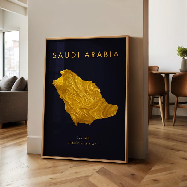 Saudi Arabia Map DIGITAL Poster | Gold | Asia | Wall Art Print | Home ...