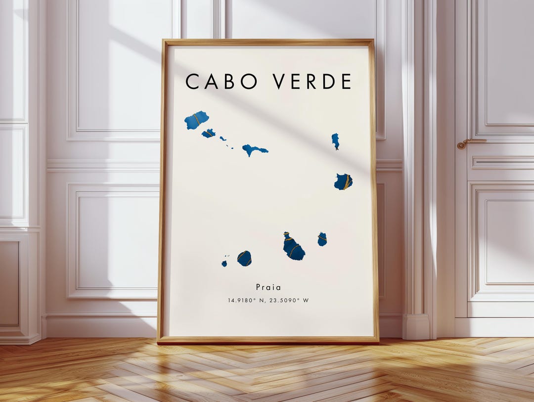Cabo Verde Map DIGITAL Poster | Blue and Gold | Africa | Wall Art Print ...