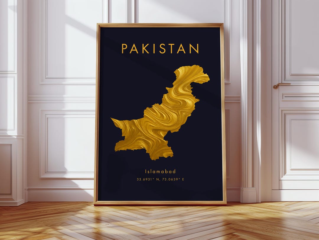 Pakistan Map DIGITAL Poster | Gold | Asia | Wall Art Print | Home Decor ...
