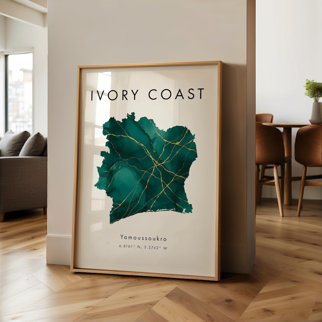 Ivory Coast Map PRINTED Poster | Green and Gold | Africa | Wall Art ...
