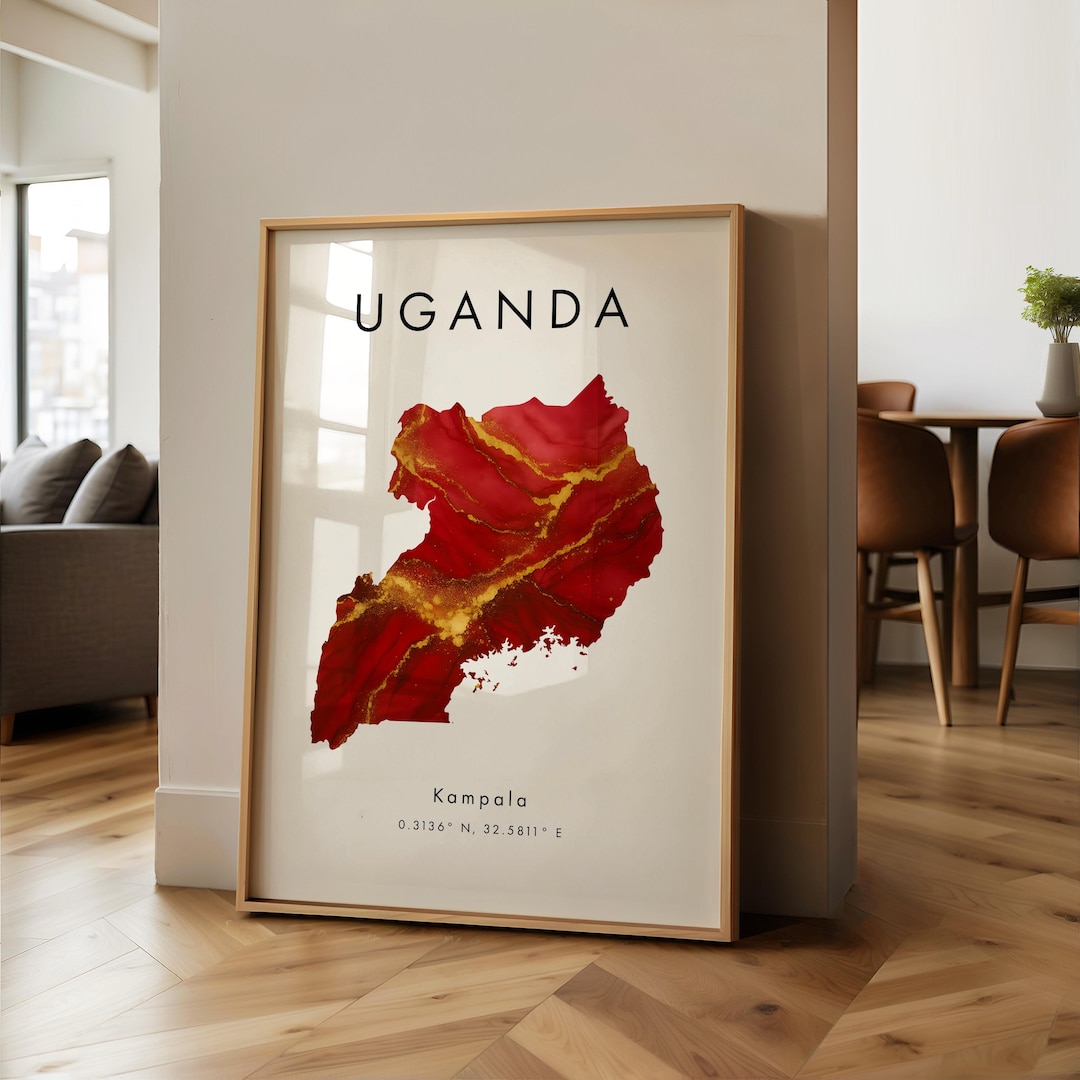 Uganda Map PRINTED Poster | Red and Gold | Africa | Wall Art Print ...
