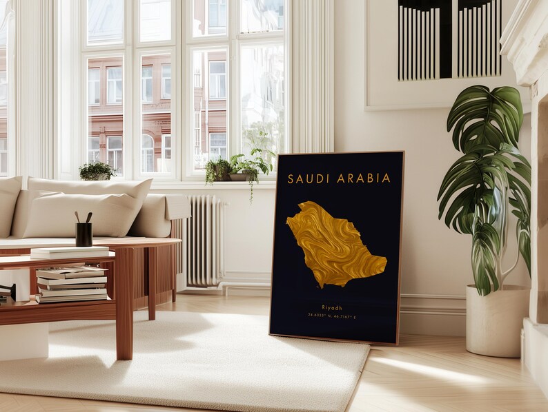 Saudi Arabia Map DIGITAL Poster | Gold | Asia | Wall Art Print | Home ...