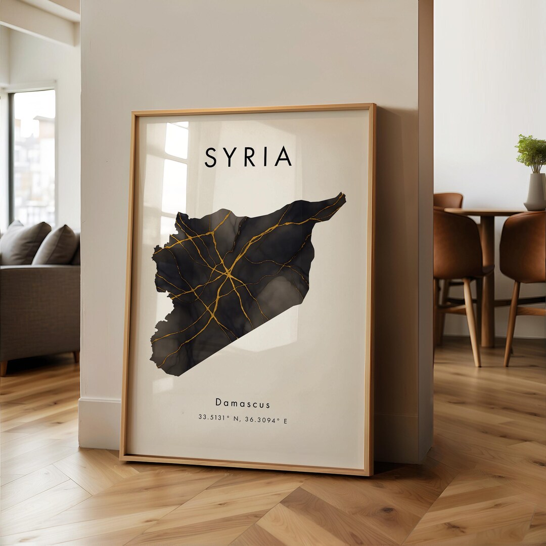 Syria Map PRINTED Poster | Black and Gold | Asia | Wall Art Print ...