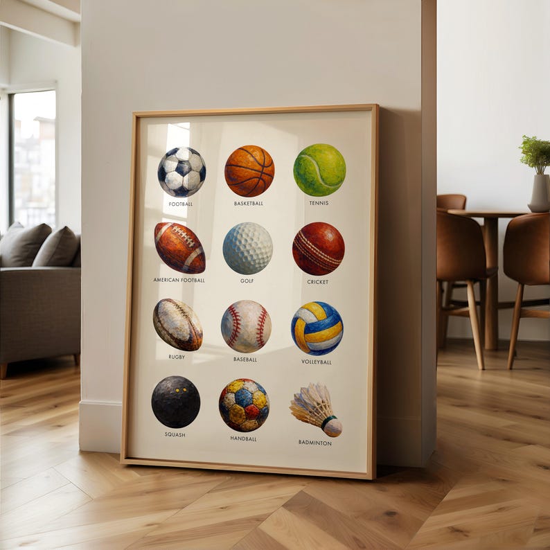 Sports Balls DIGITAL Poster | Sports Illustration Gift | Football ...