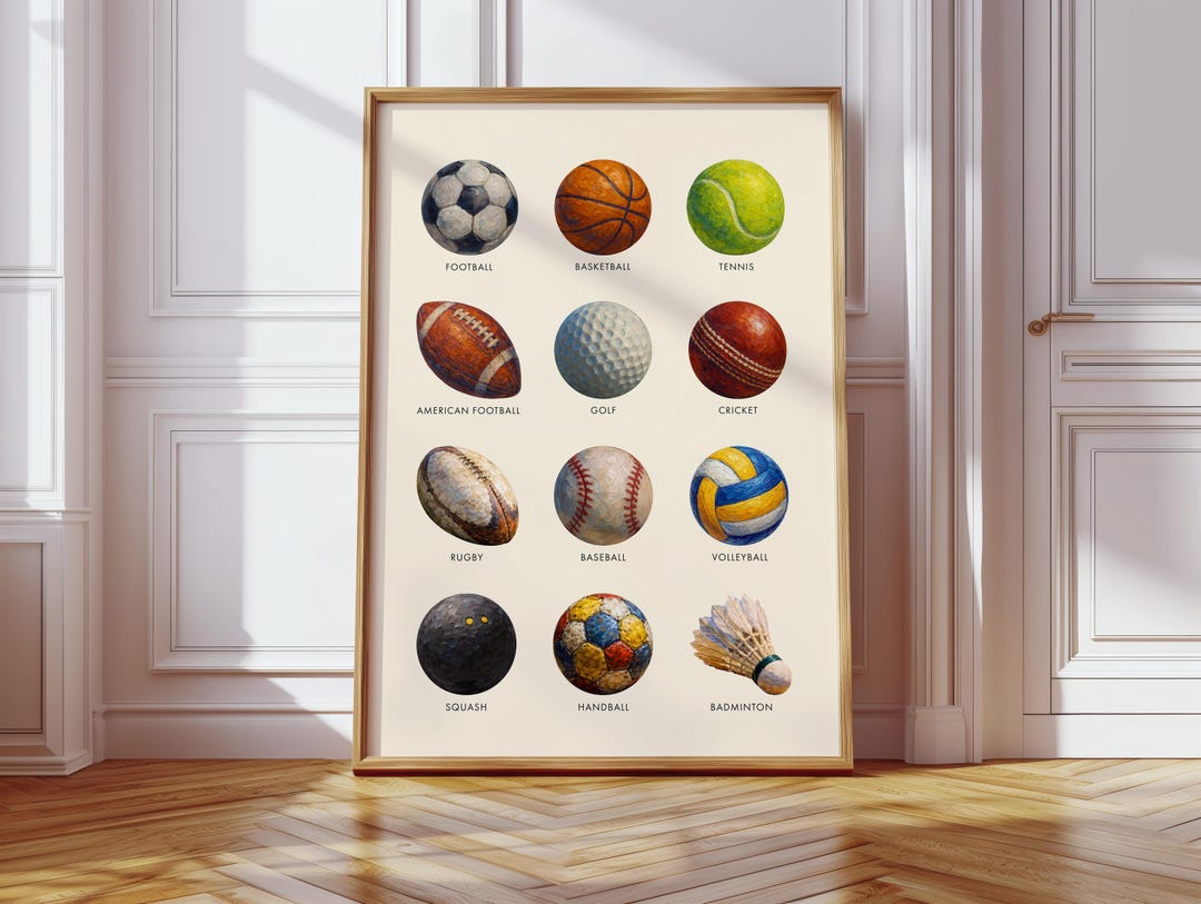 Sports Balls DIGITAL Poster | Sports Illustration Gift | Football ...
