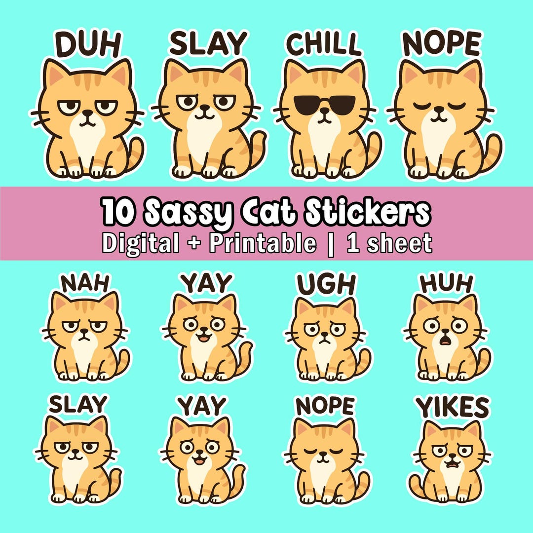 Sassy Tabby Cat Stickers: Kawaii Digital Stickers for Planner & Journal ...