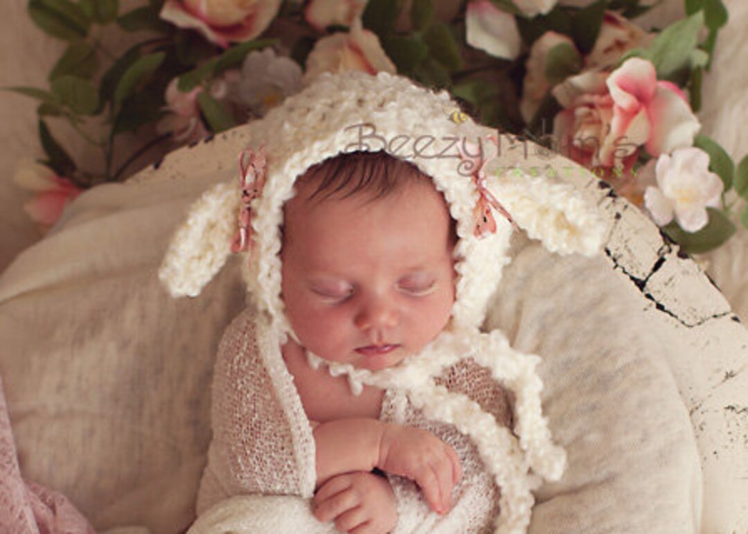 Newborn Lamb Bonnet, Baby Lamb Hat, Baby Sheep Hat, Baby Easter Hat ...