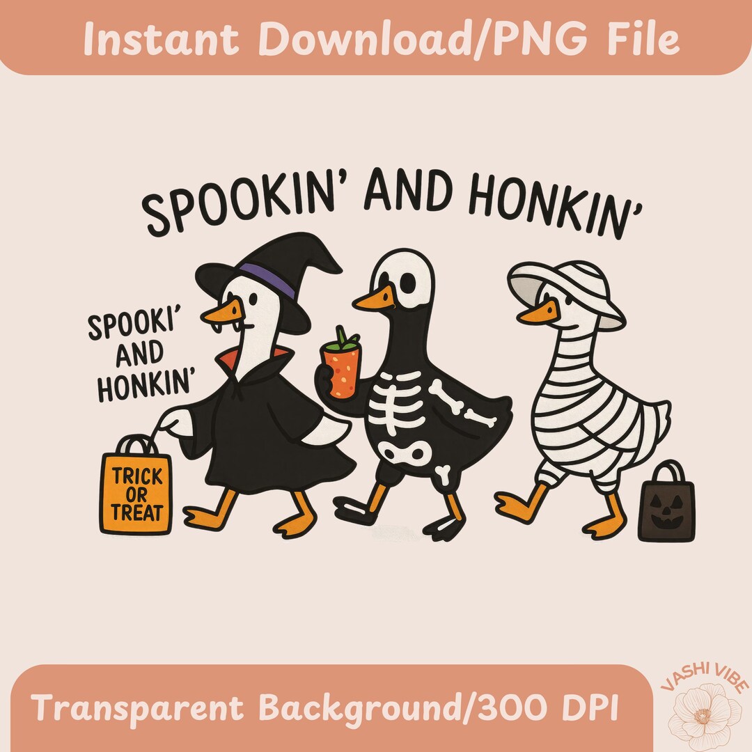 Spooky Geese Halloween PNG: Witch, Mummy, Skeleton (digital Download ...