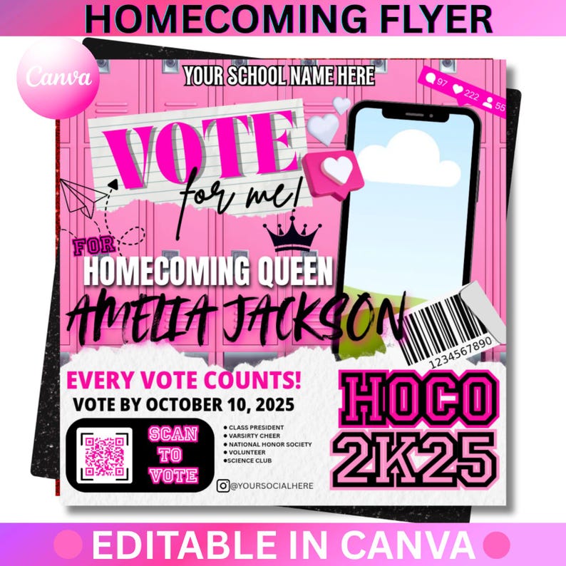 Editable Homecoming Flyer Template | Canva Party Invitation & School ...