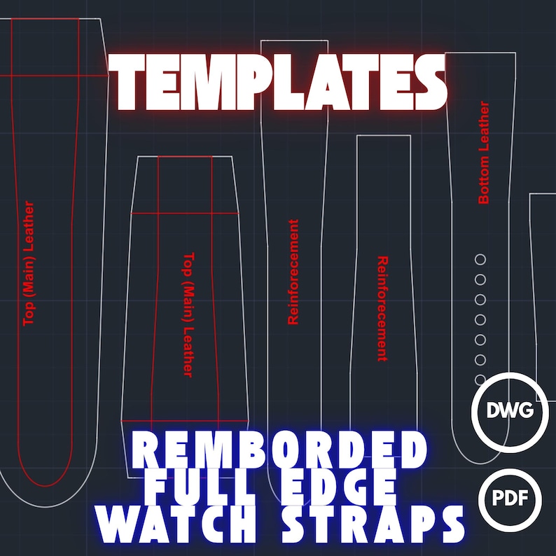 Leather Watch Strap Template | 24 Sizes | Watch Band Pattern | DWG ...