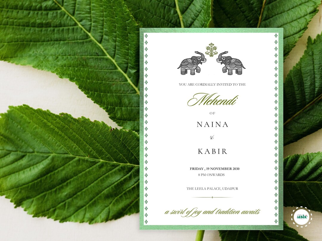 Mehendi Ceremony Invitation for Bride Side Indian Wedding Elephant ...