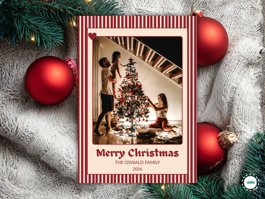 Christmas Card Photo Template Editable Holiday Card Personalized Family ...