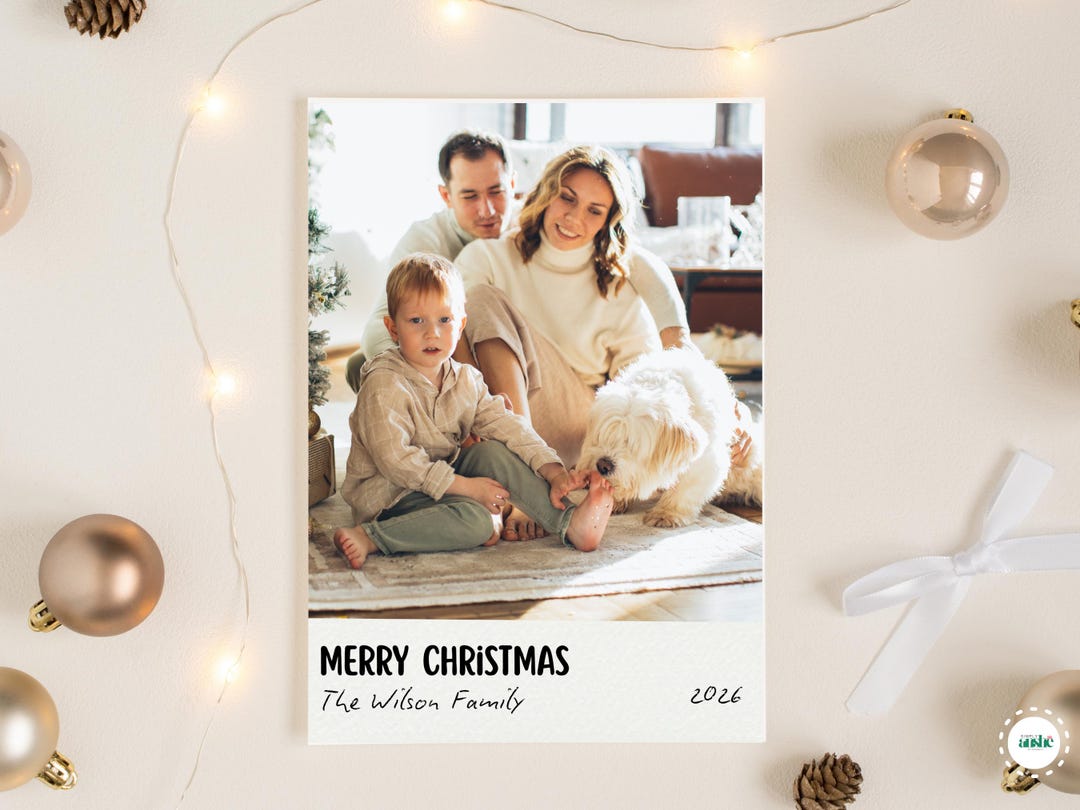 Christmas Photo Card Template, Minimal Holiday Card, Family Christmas ...