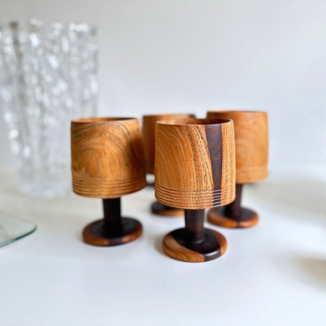 1970s Handmade Wooden Goblets. Set of 4 Wooden Goblets. - Etsy