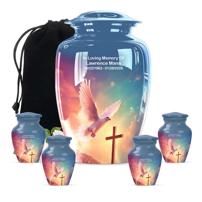 Personalized Christian Cremation Urn, Dove Cross Memorial Keepsake - Etsy