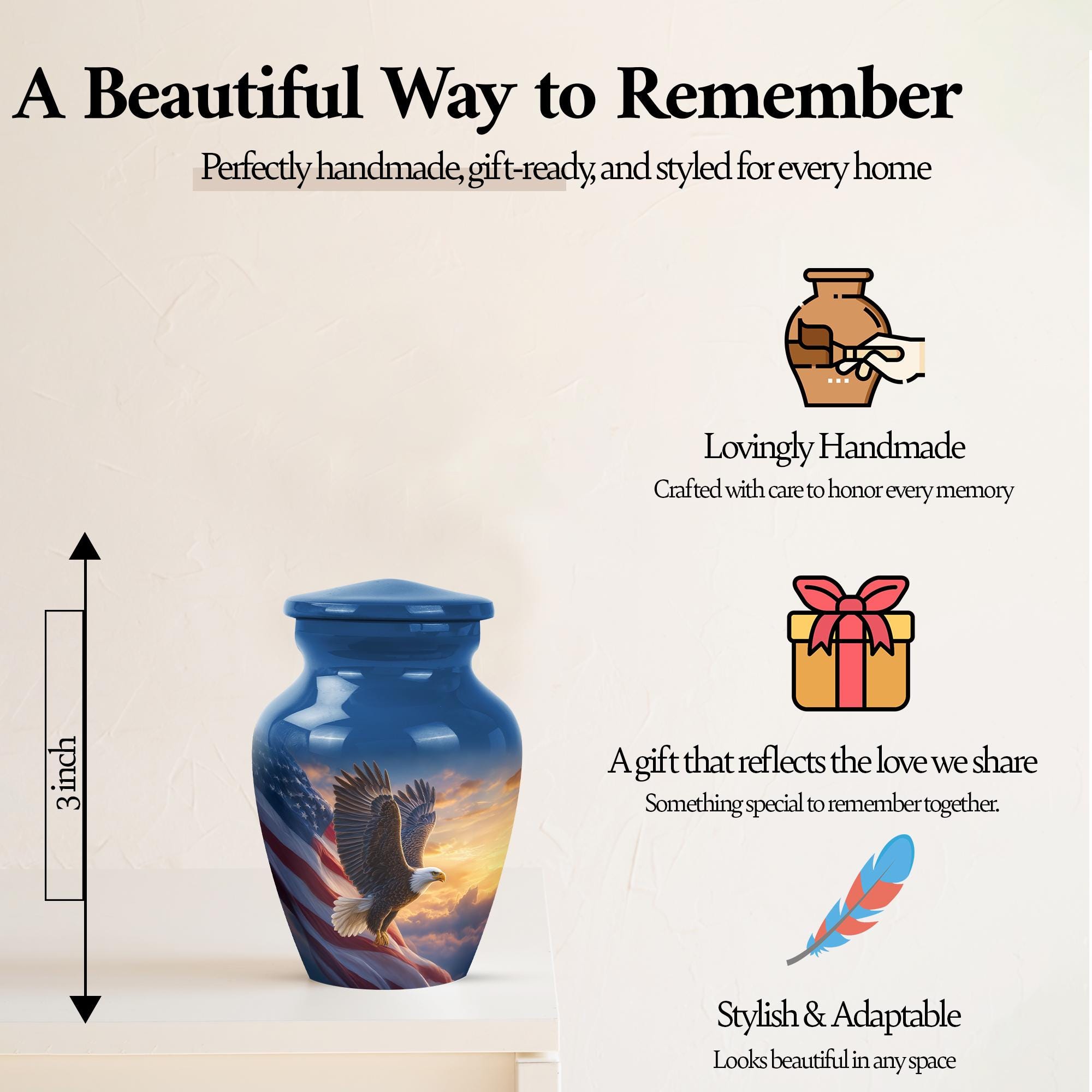 Patriotic Eagle Memorial Urn – Small American Flag Cremation Keepsake ...