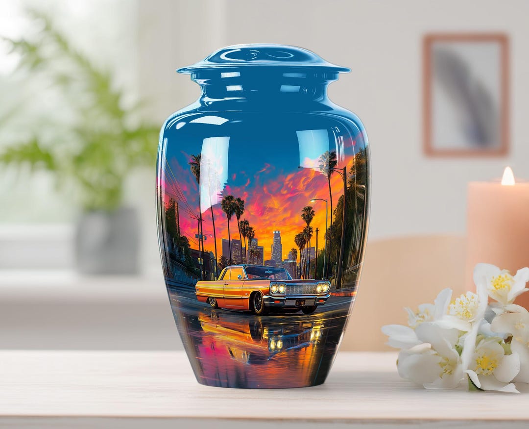 Lowrider Car Urn – LA Sunset Scene, Memorial Cremation Urn - Etsy