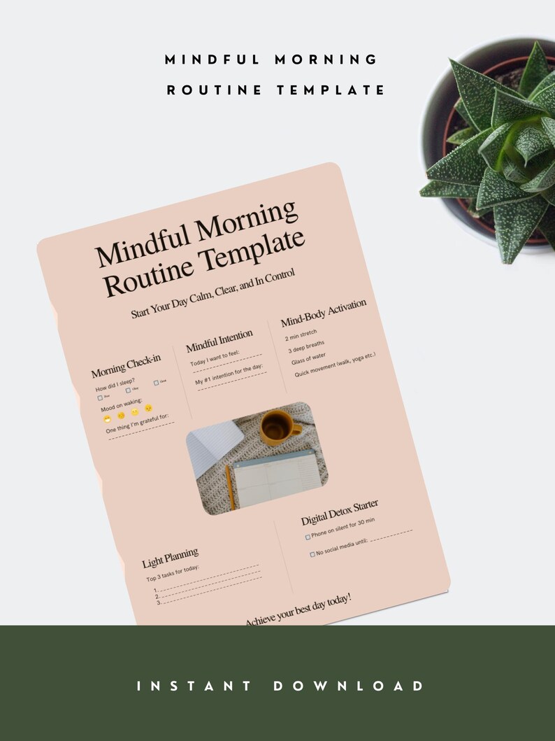 Mindful Morning Routine Template (PDF+PNG) - Etsy