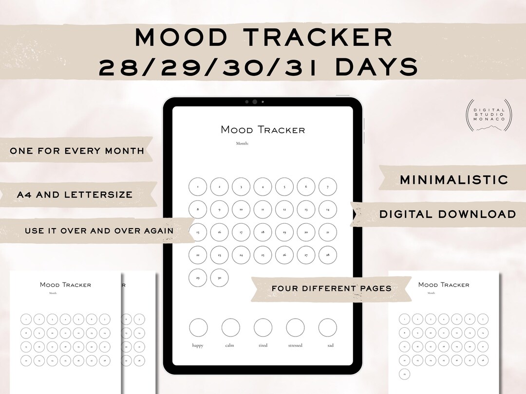 Mood Tracker 28/29/30/31 Days Printable (4 Different Pages) | Digital ...