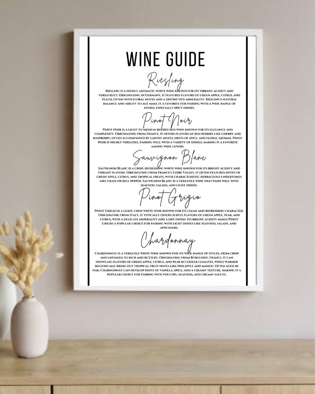 Wine Guide Print, Wine Chart, Wine Wall Art, Kitchen Art Printable ...