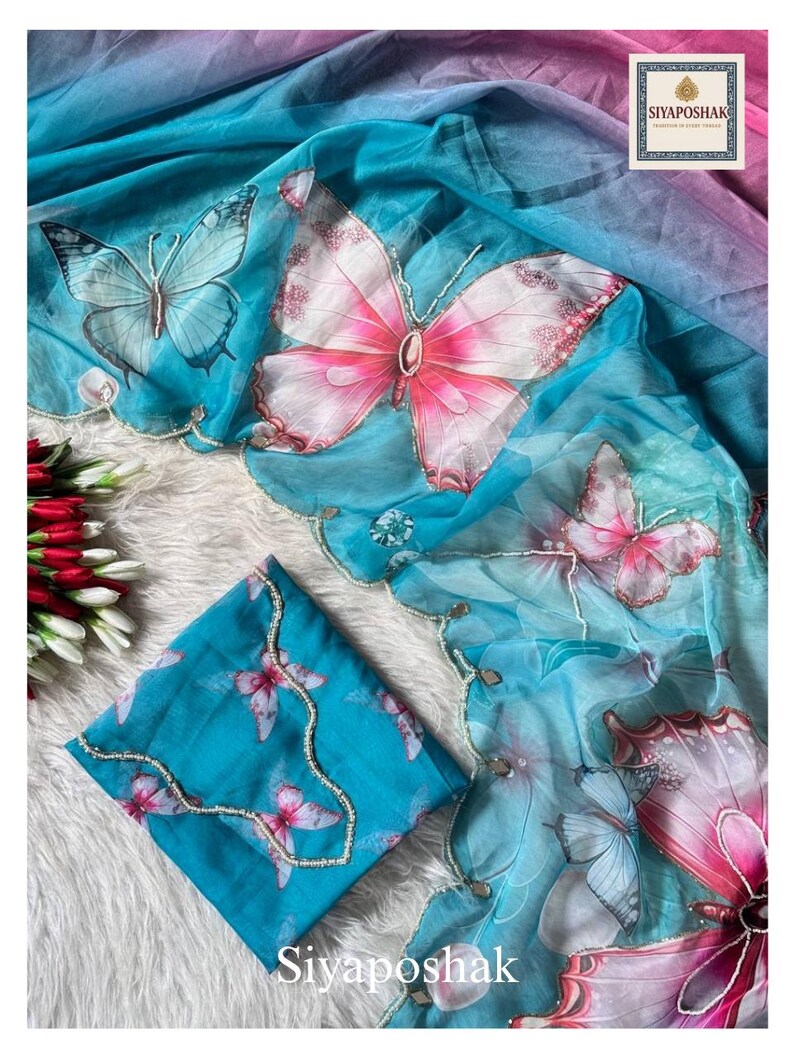 Soft Tabby Butterfly Saree With 3D Digital Print and Heavy Khatali ...
