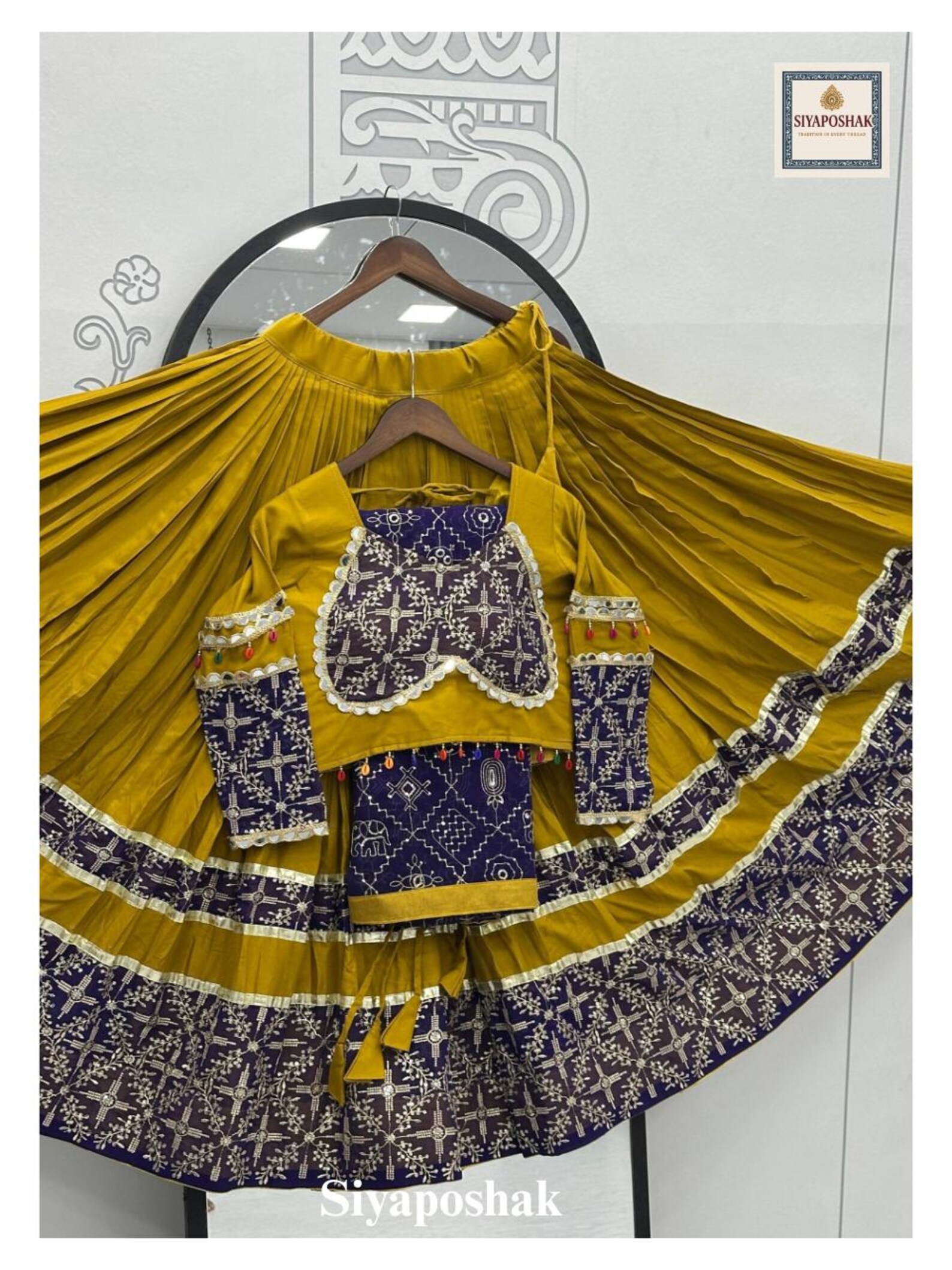 Navratri Lehenga Choli: Gamathi Cotton, Mirror Work, 6 Meter Flair - Etsy