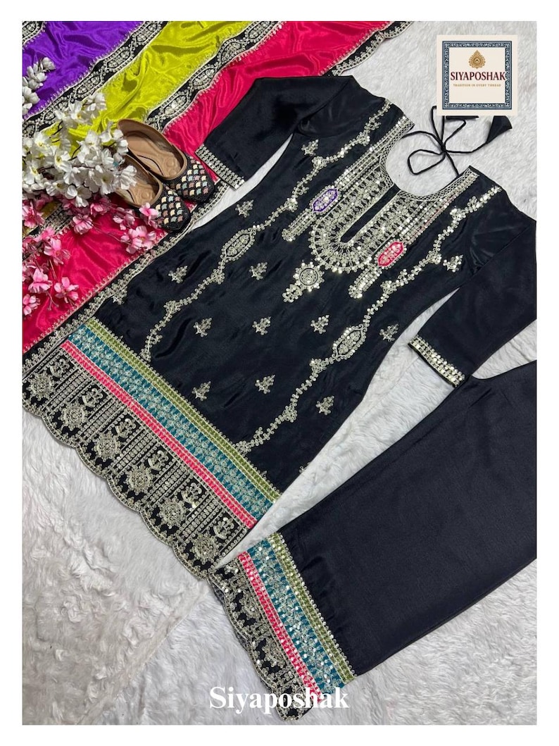 Designer Pure Heavy Chinon Silk With Heavy Embroidery Sequence Work ...
