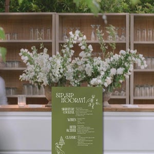Elegant Green Wedding Bar Menu Sign: Editable Canva Template (A2 ...