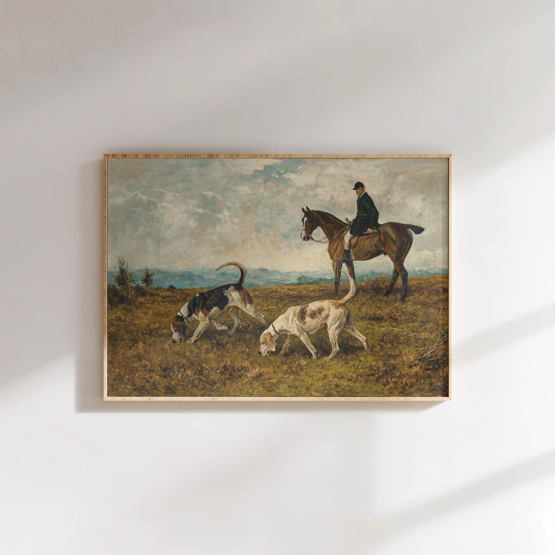 Hunting Scene Wall Art Print, Vintage Equestrian Painting, Horse and ...