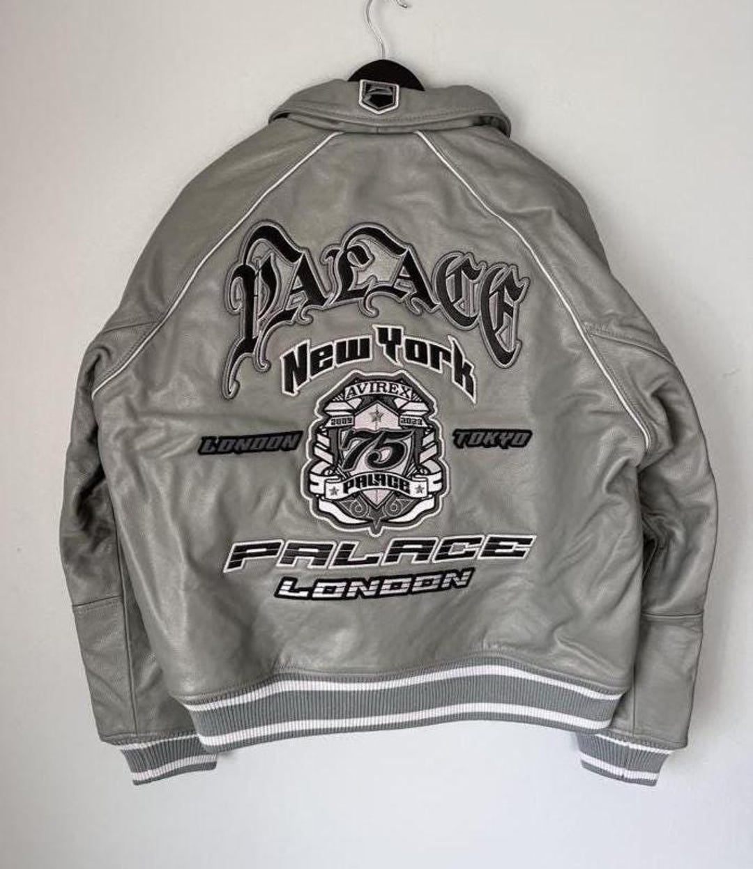 Vintage Avirex Palace Leather Bomber Jacket, Grey Varsity Streetwear - Etsy