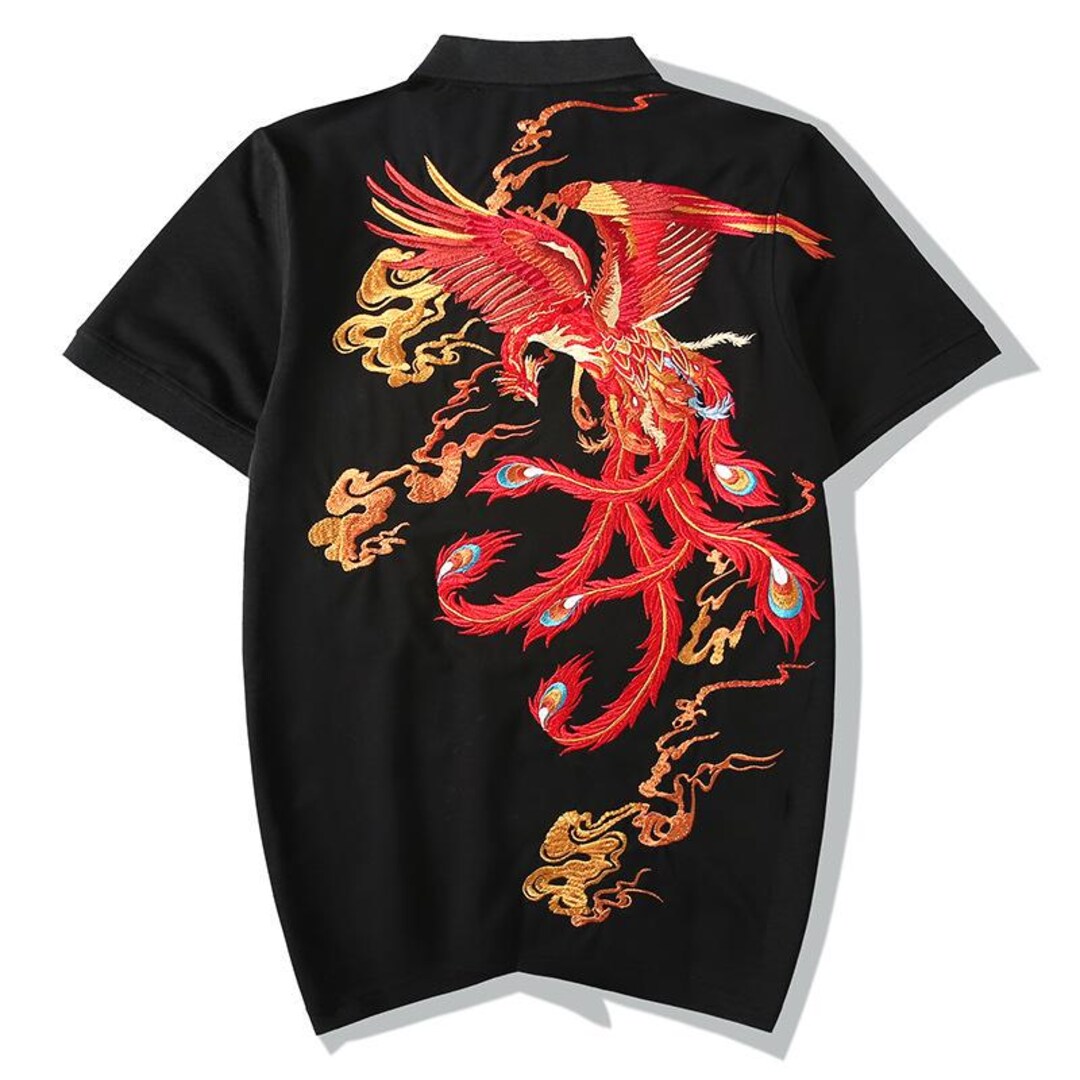 Embroidered Phoenix Polo Shirt | Japanese Kimono Style, Streetwear ...
