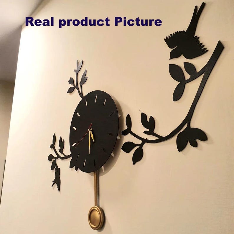 Large Birds on Branches Wall Clock – Wooden Pendulum Clock – Nature ...