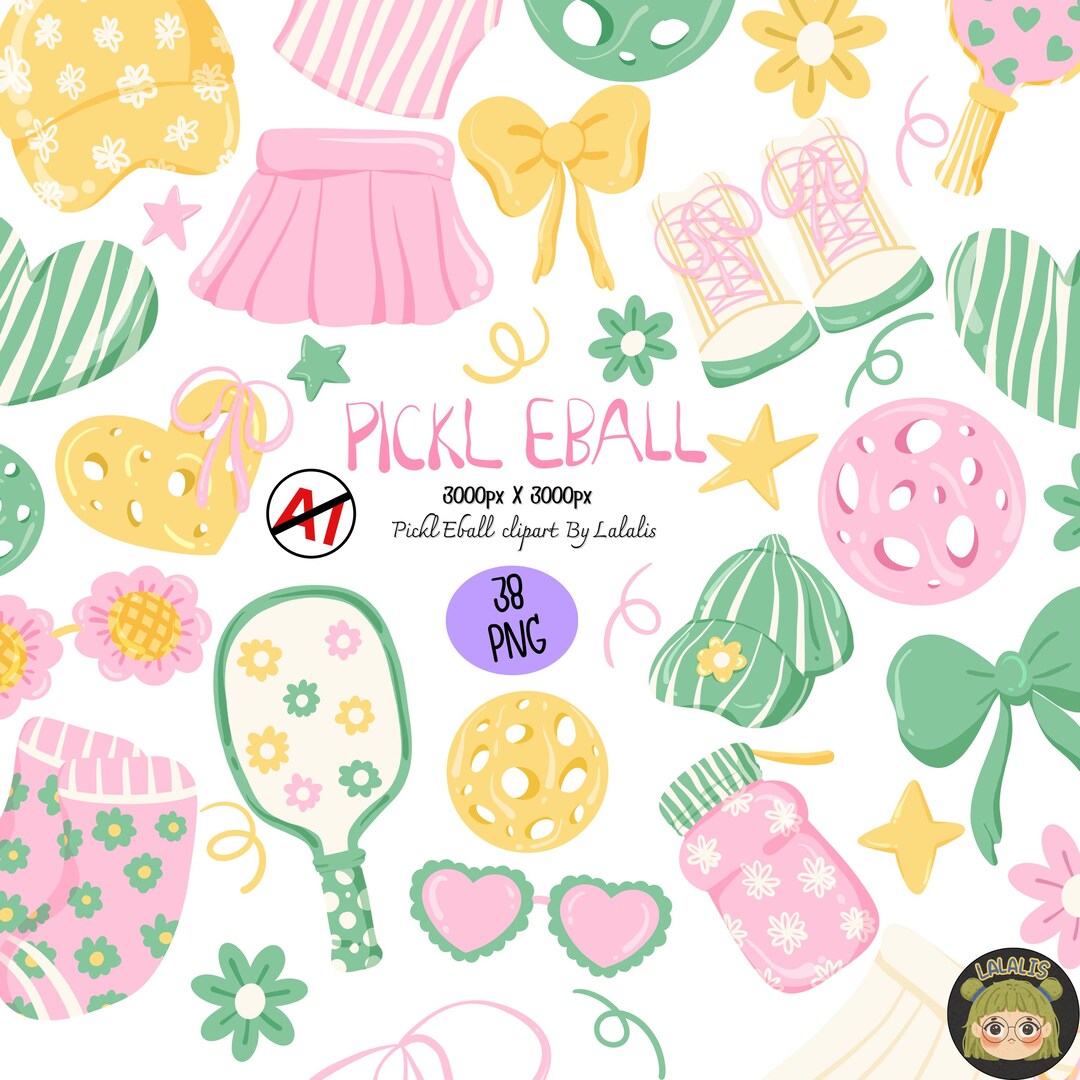 Pastel Pickleball Clipart Set: Feminine Sports PNG (38 Files ...