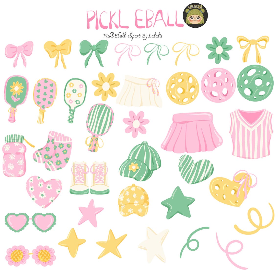 Pastel Pickleball Clipart Set: Feminine Sports PNG (38 Files ...