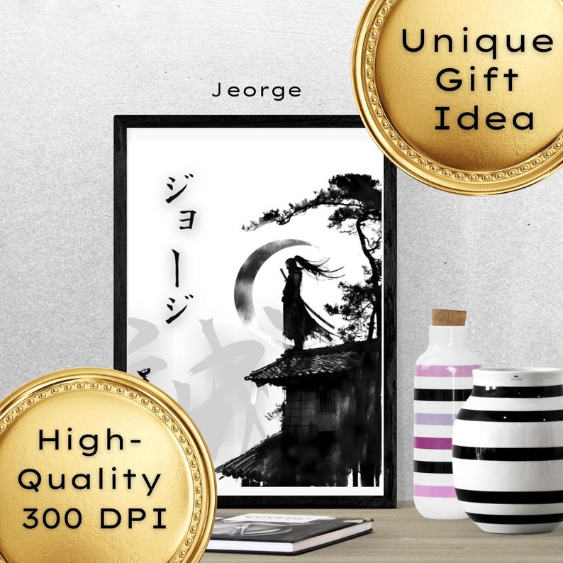 Samurai Name Art | Custom Japanese Katakana Poster | Zen Wall Decor ...