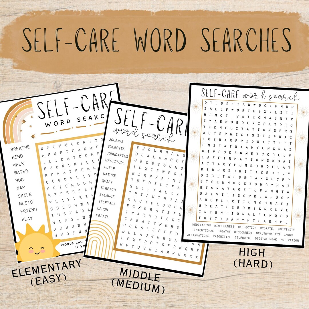 Self-care Word Search Printables Bundle | SEL Activity for Elementary ...