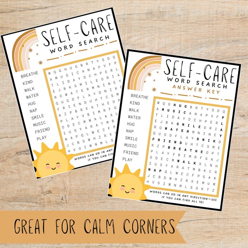 Self-care Word Search Puzzle Bundle: Mental Health Activity (PDF ...