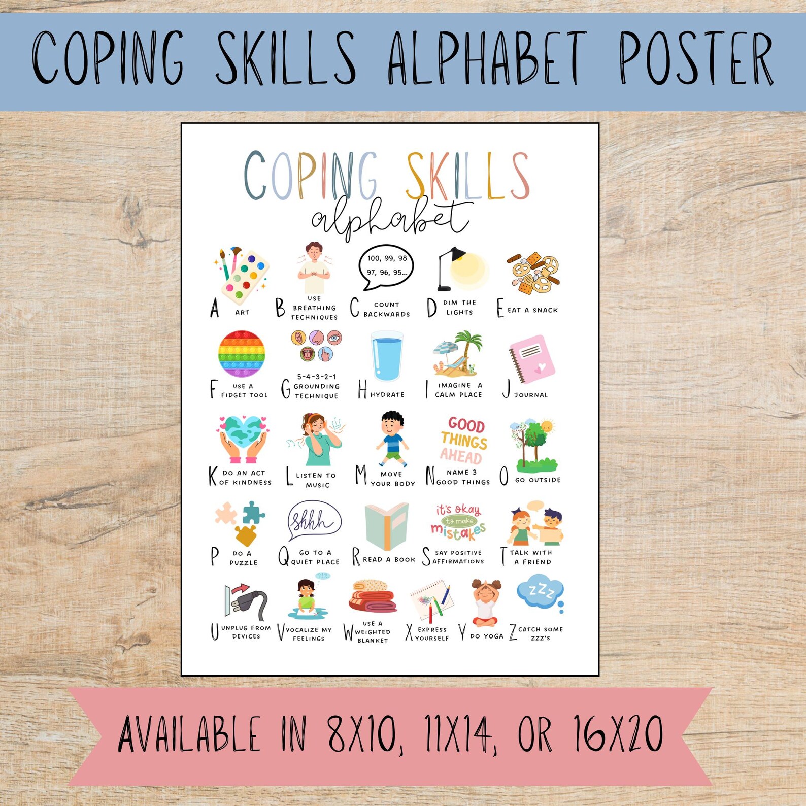 Coping Skills Alphabet Poster | Printable PDF & Digital PNG | Calming ...