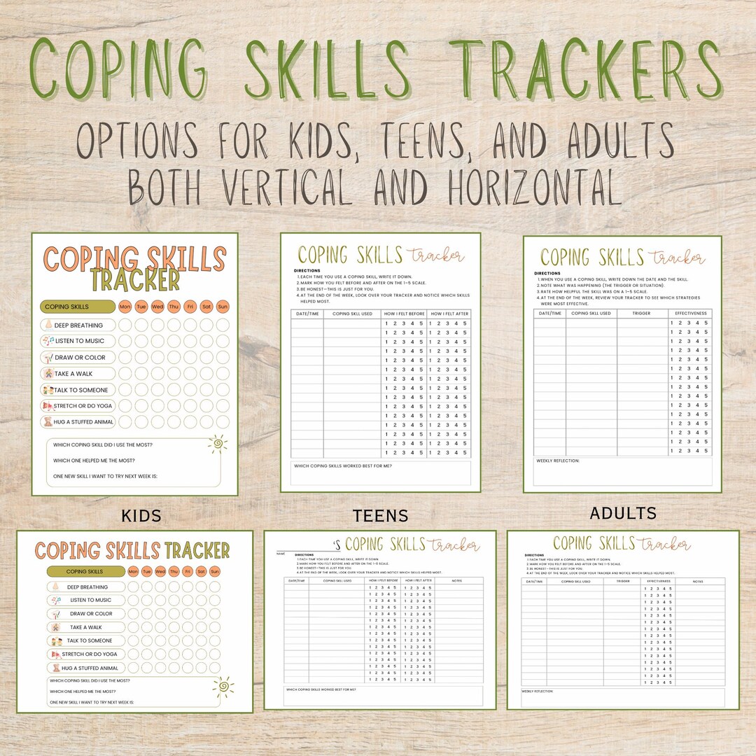Coping Skills Tracker Bundle: Kids, Teens, Adults - Printable PDF Logs ...