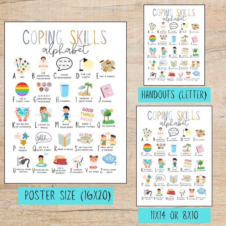 Coping Skills Alphabet Poster | Printable PDF & Digital PNG | Calming ...