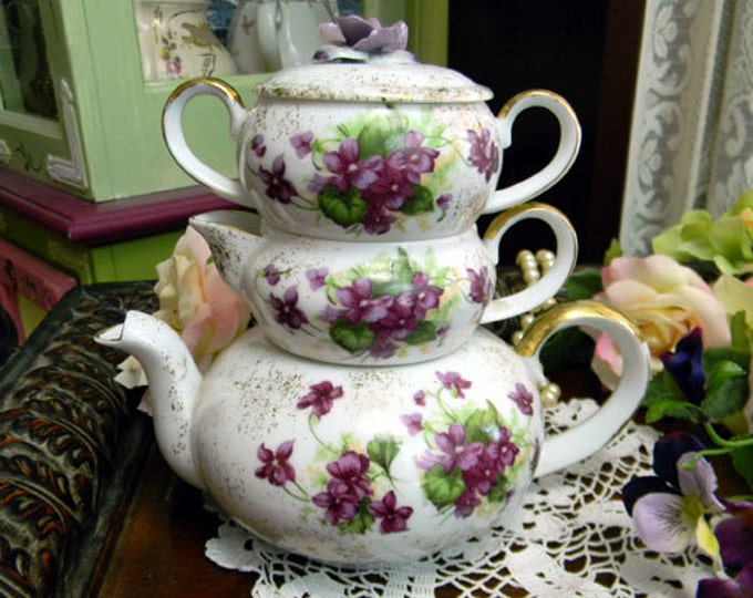 Lefton China Hand Painted Stacking Teapot Tea for One Sugar Teapot ...