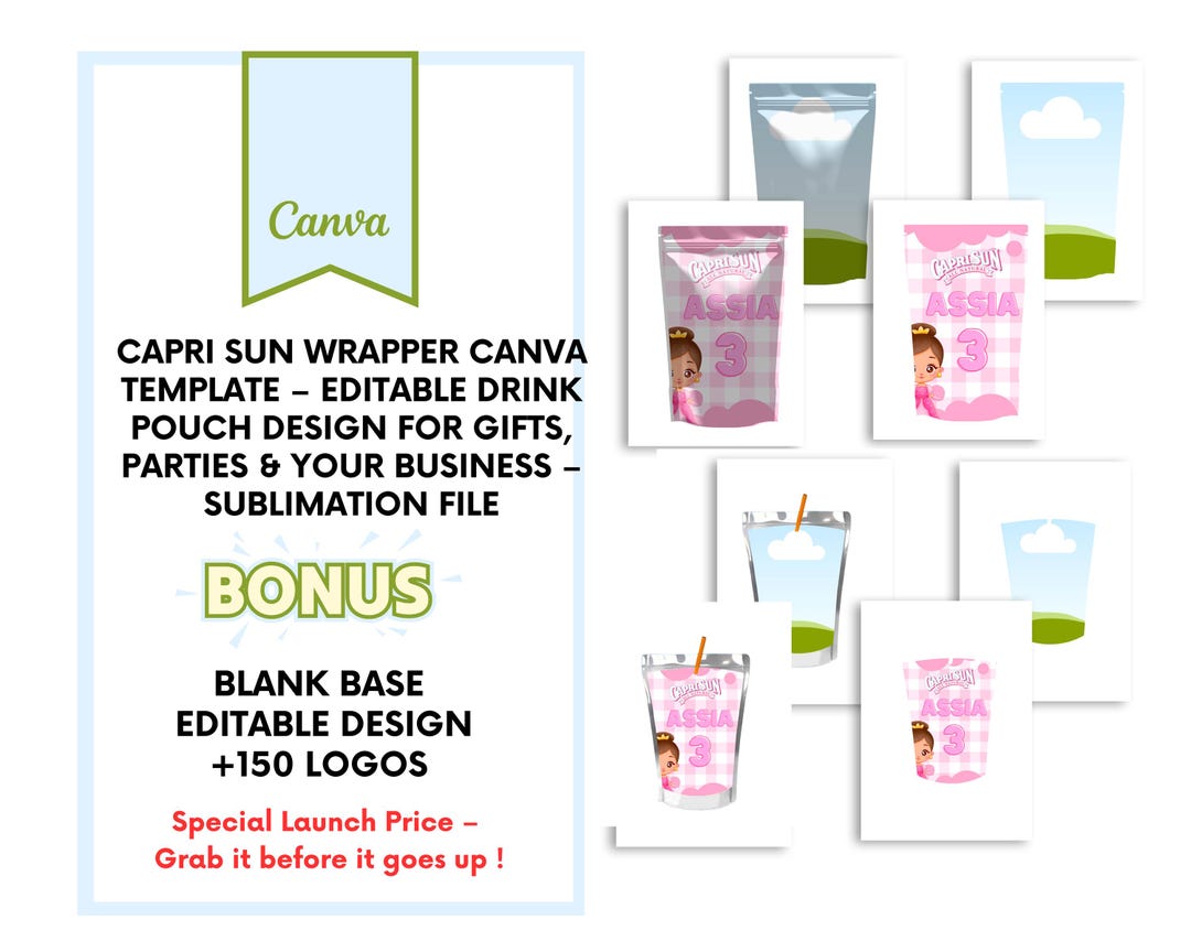 Canva Drink Packaging – Editable Capri-sun Pouch + White Base + 150 ...