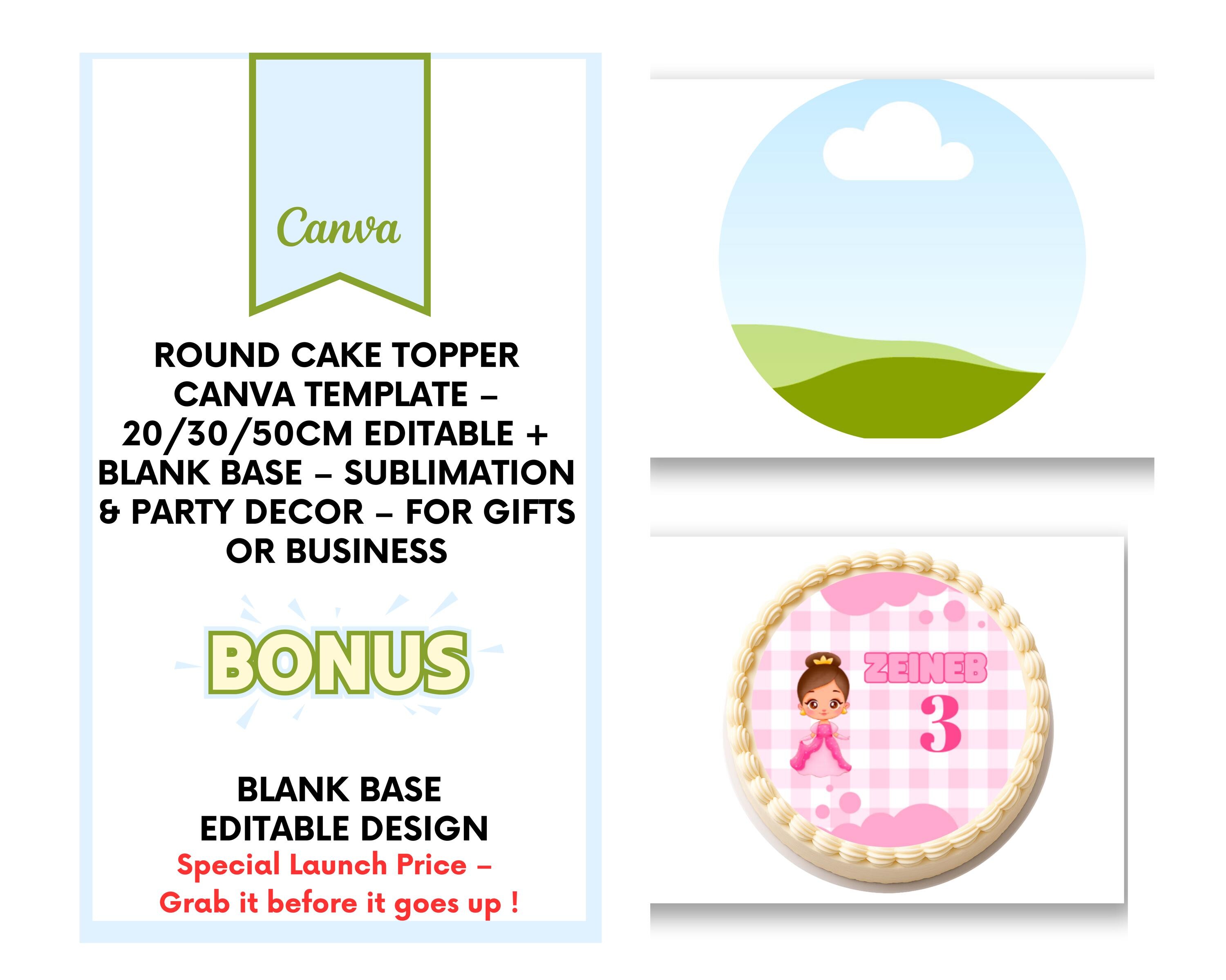 Canva Template for Round Cake Topper 20/30/50cm – Editable Sublimation ...