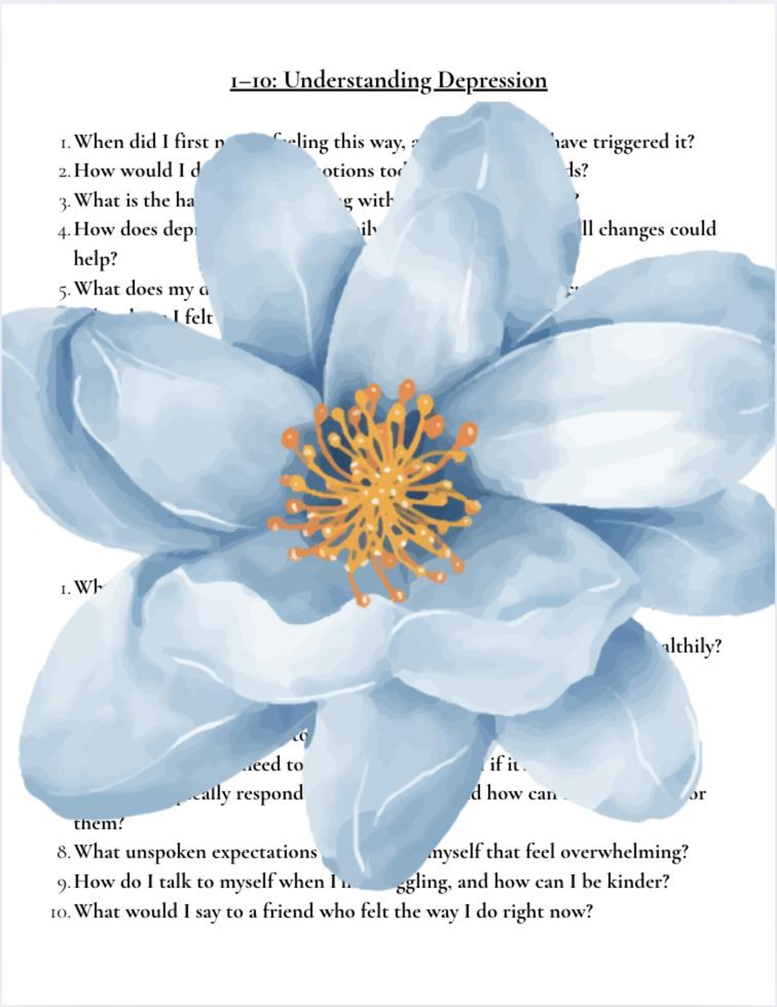 Printable Depression Journal Prompts, 100 Self-help Questions for ...