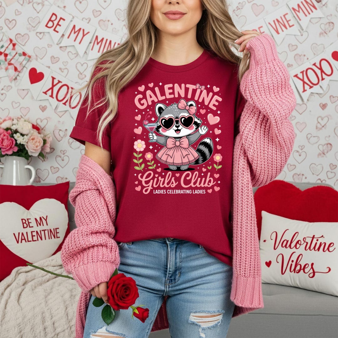 Galentine Girls Club T-shirt, Cute Raccoon Valentine Unisex Tee, Funny ...
